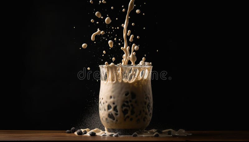 Refreshing Milkshake Splashing on Wooden Table, Gourmet Dessert ...