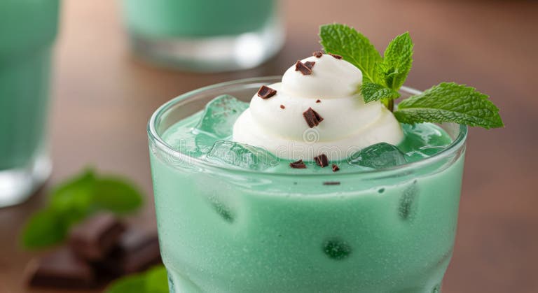 Refreshing Mint Chocolate Drink with Whipped Cream Stock Photo - Image ...