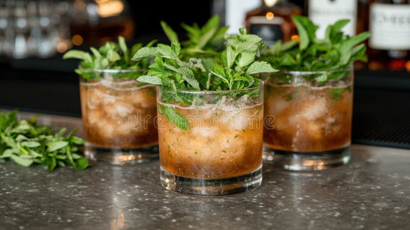 Refreshing Mint Cocktail Drinks on a Bar Counter Stock Illustration ...