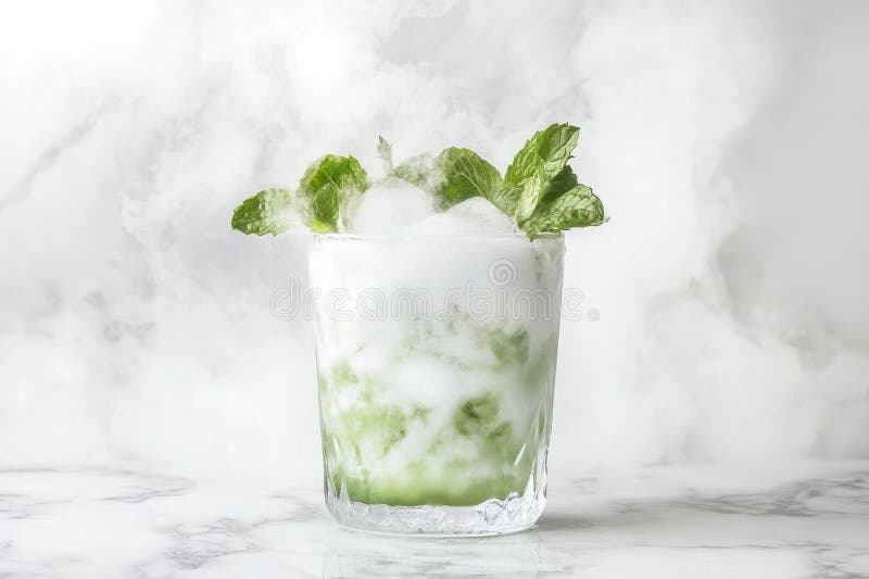 Refreshing Mint Cocktail with Ice and Mist on Marble Surface. Stock ...
