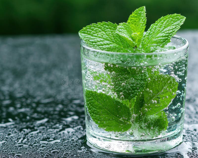 Refreshing Mint Drink with Bubbles Stock Illustration - Illustration of ...