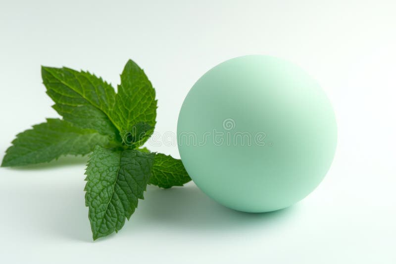 A Refreshing Mint Green Sphere Rests beside Lush Green Mint Leaves. the ...