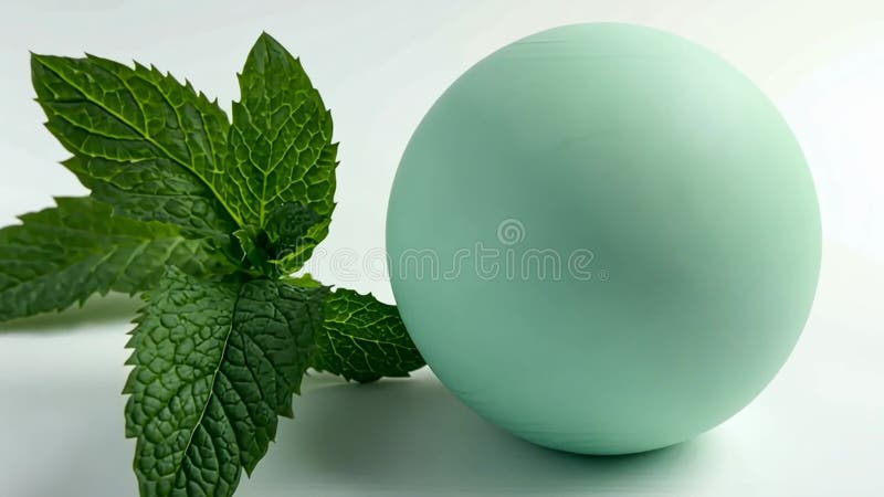 A Refreshing Mint Green Sphere Rests beside Lush Green Mint Leaves. the ...