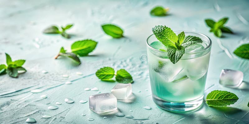 Refreshing Mint Iced Drink with Ice Cubes and Fresh Mint Leaves on a ...