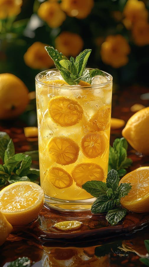 Refreshing Mint Lemonade with Lemon Slices and Mint Leaves Stock Photo ...