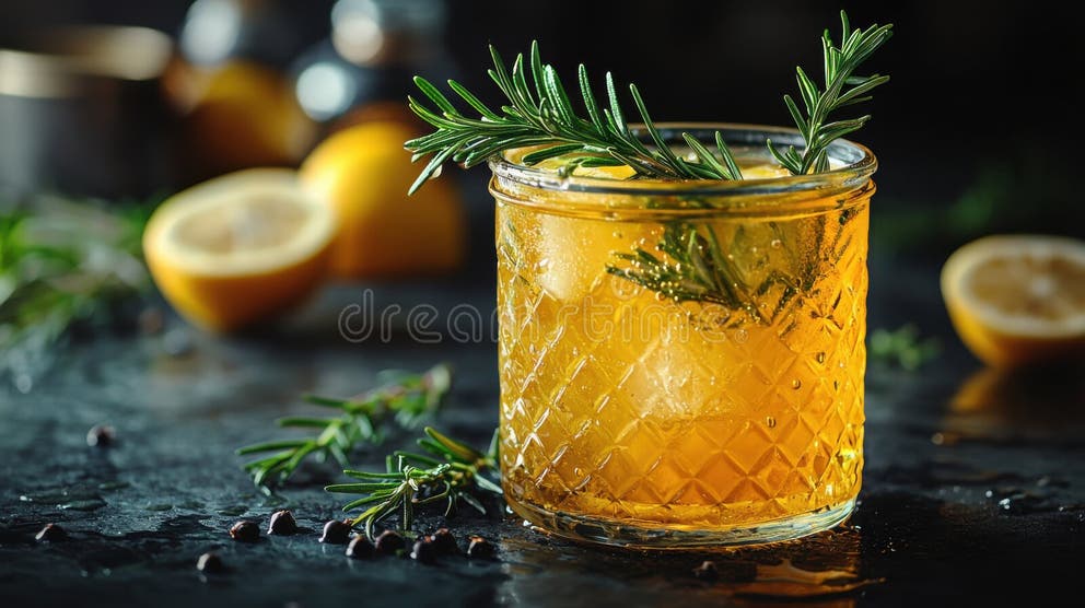 Refreshing Mint Lemonade with Rosemary and Thyme in Glass Stock Image - Image of cold, drink ...
