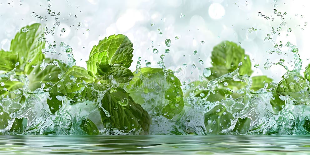 Refreshing Mint Splash: a Burst of Water and Freshness Stock ...