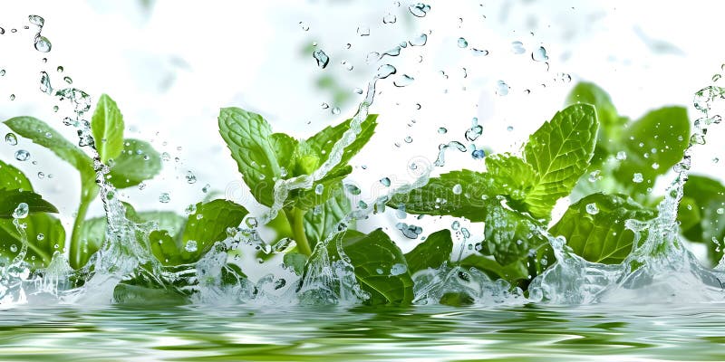 Refreshing Mint Splash: a Burst of Water and Freshness Stock Illustration - Illustration of ...