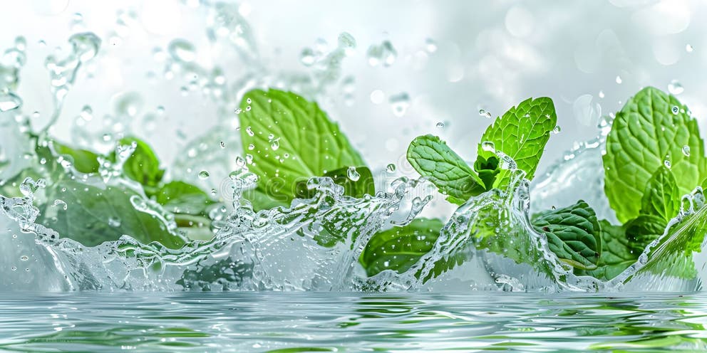 Refreshing Mint Splash: a Burst of Water and Freshness Stock ...
