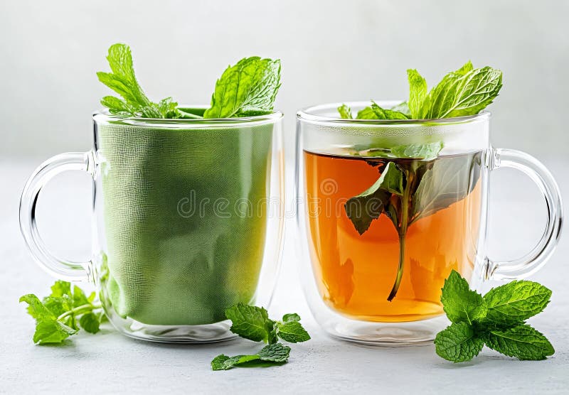 Refreshing Mint Tea in Glass Mugs, Herbal Beverage High Quality Image ...