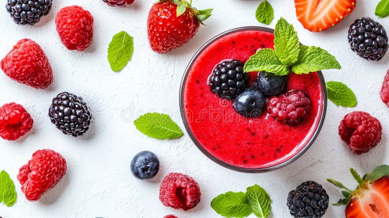 Refreshing Mixed Berry Smoothie with Fresh Ingredients on a White ...