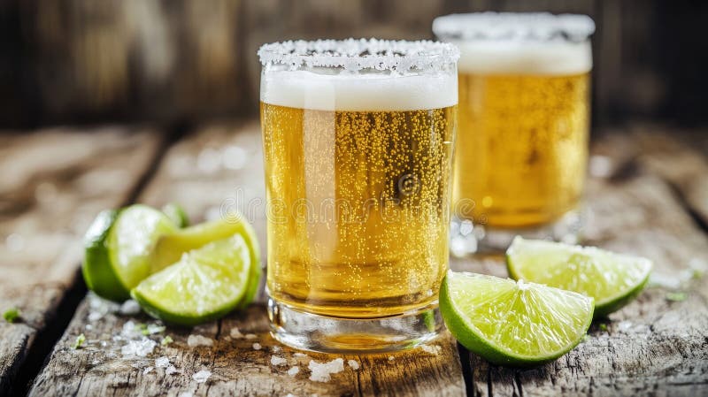 Refreshing Modelo Beer with Lime in a Salt Rimmed Glass on a Rustic ...