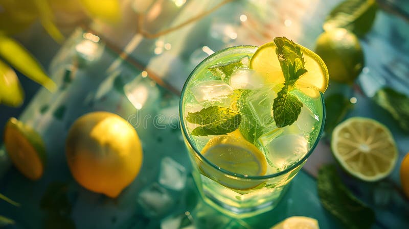Refreshing Mojito with Lemon and Mint Stock Illustration - Illustration ...