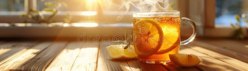 Refreshing Morning Beverage a Hot Cup of Lemon Tea on a Rustic Table by ...