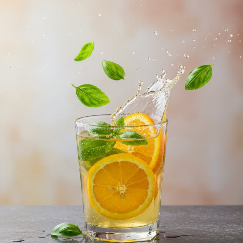 Refreshing Orange and Basil Drink with Splash Stock Illustration ...