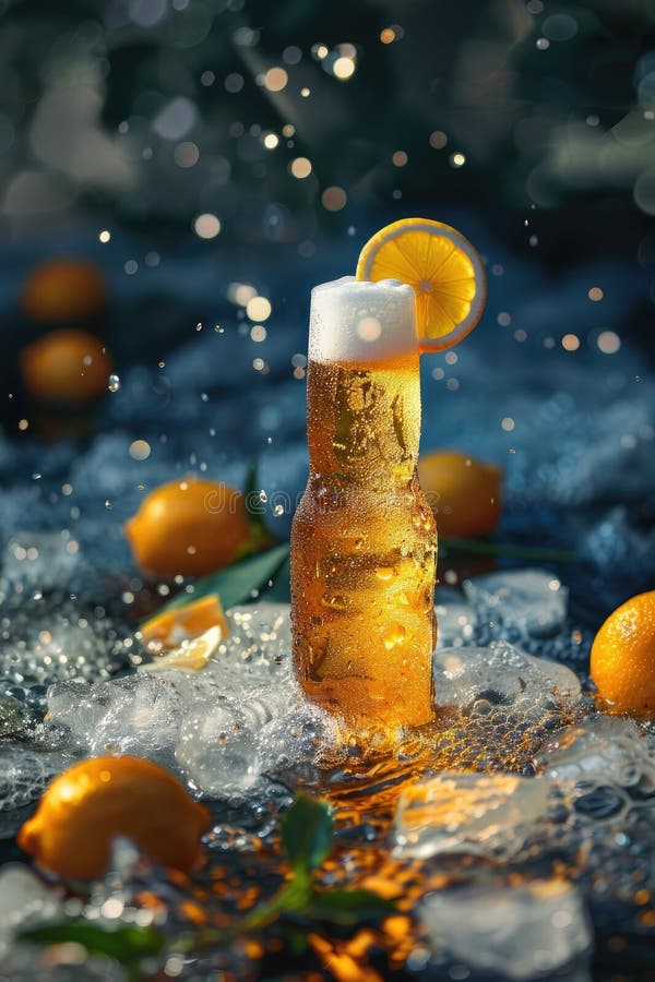 Refreshing Orange Beer Splash with Lush Citrus Background Stock Photo ...