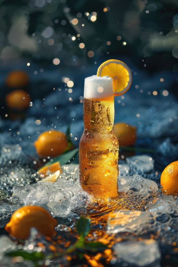 Refreshing Orange Beer Splash with Lush Citrus Background Stock Photo ...