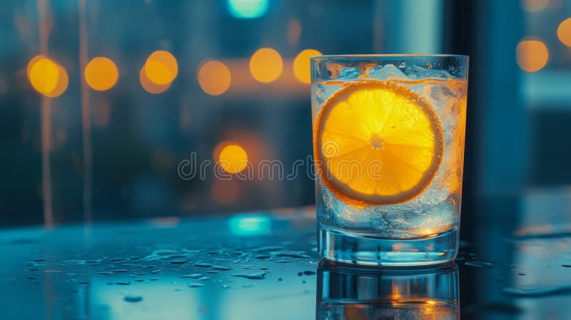 Refreshing Orange Cocktail in Glass at Night Stock Illustration ...