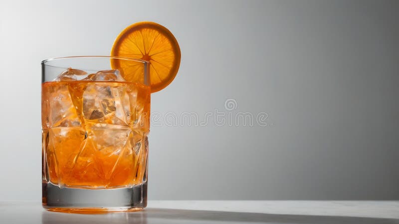 Refreshing Orange Cocktail with Ice Cubes in a Glass on a White ...
