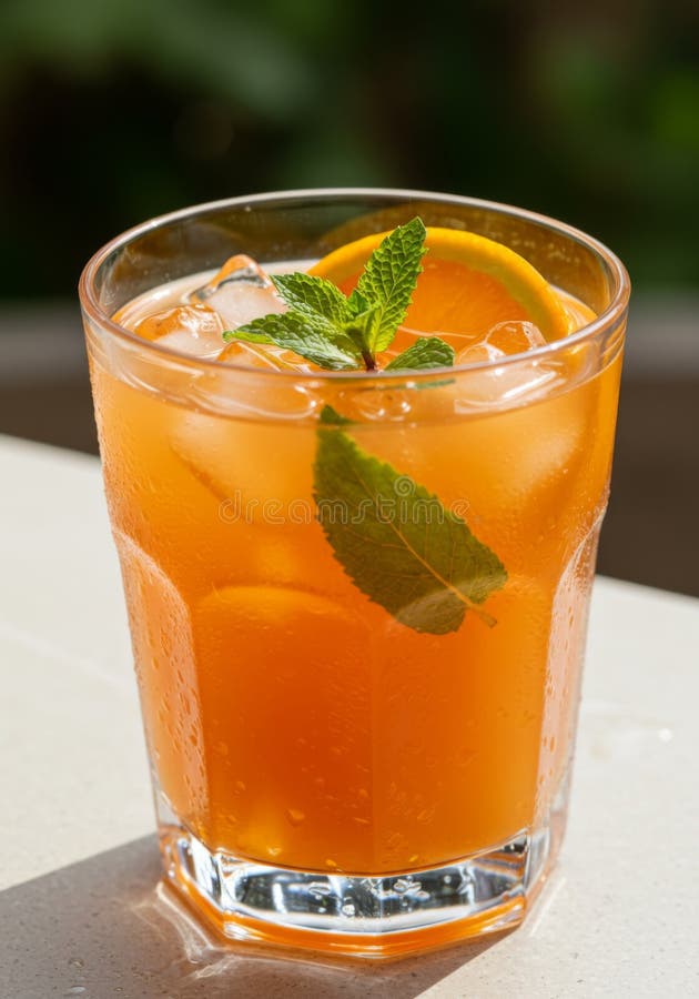 Refreshing Orange Cocktail with Ice and Mint Stock Illustration - Illustration of cold, juice ...