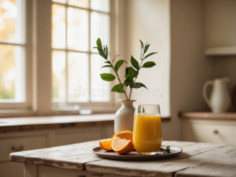 Refreshing Orange Juice in a Cozy Kitchen Setting. Stock Illustration ...