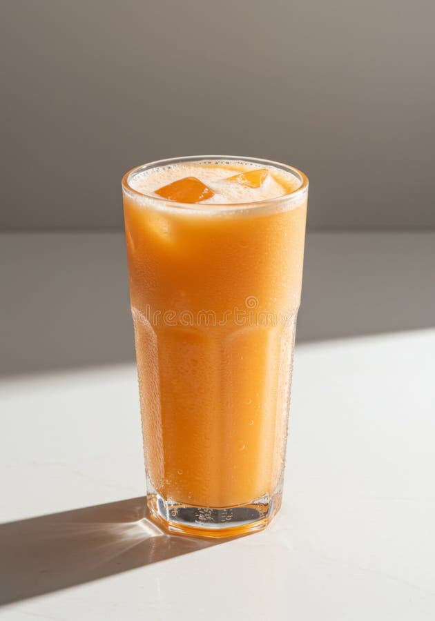 Refreshing Orange Juice in Tall Glass with Ice Stock Photo - Image of ...