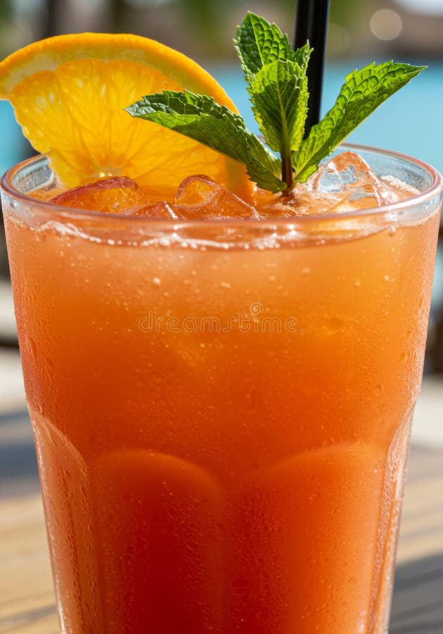 Refreshing Orange Mint Cocktail with Ice in Tall Glass Stock Photo - Image of restaurant, summer ...