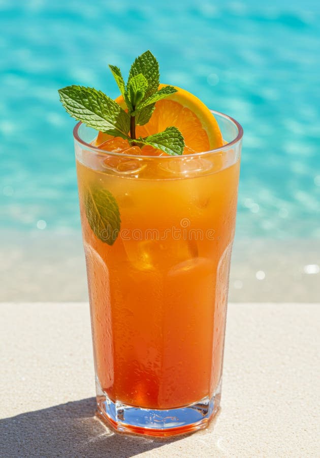 Refreshing Orange Mint Cocktail by Poolside Stock Illustration - Illustration of bright, cold ...