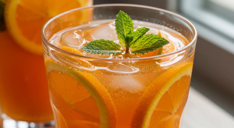Refreshing Orange and Mint Iced Drink in Glass Stock Illustration - Illustration of refreshing ...