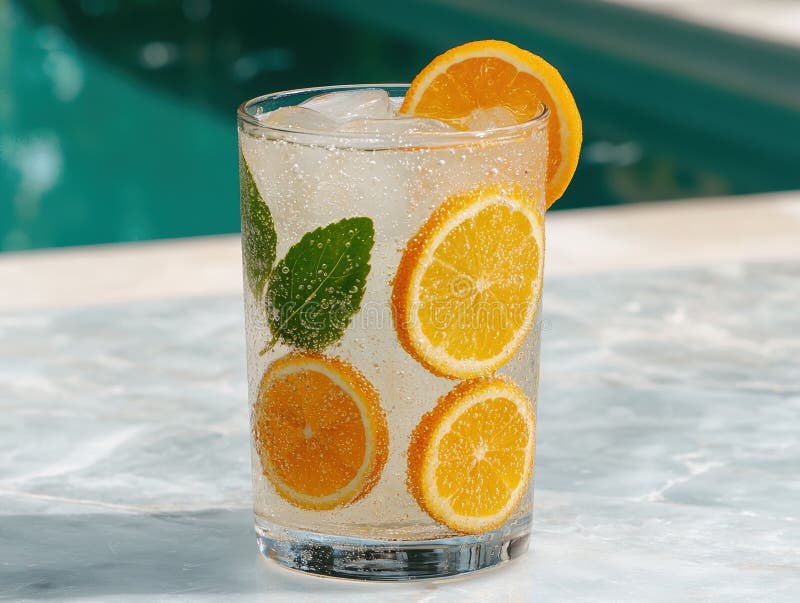 Refreshing Orange and Mint Summer Drink by the Pool Stock Illustration - Illustration of ...