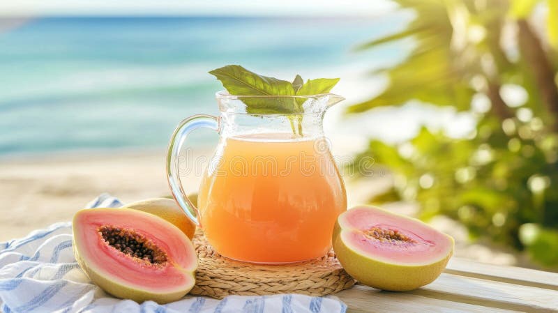 Refreshing Papaya Juice on Tropical Beach Stock Illustration ...