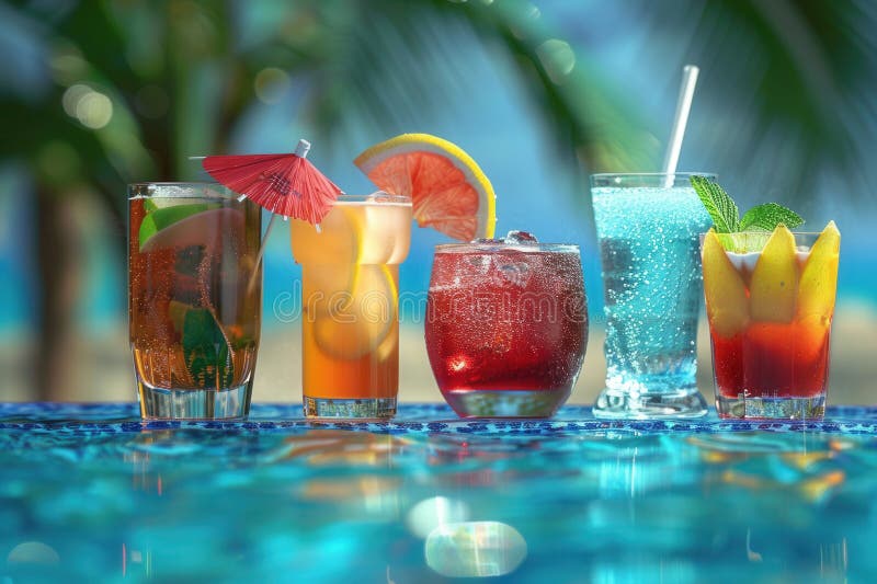 Refreshing Paradise. Poolside Drinks Concept Stock Image - Image of ...