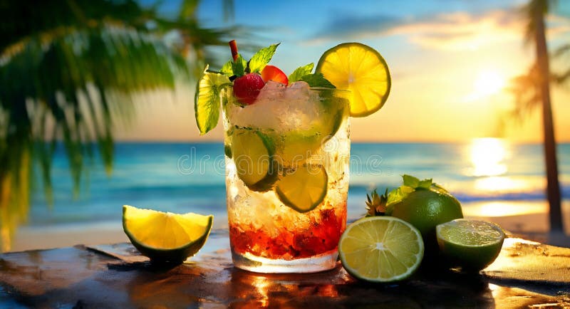 Refreshing Pause in Paradise: Tropical Drinks on a Sunny Beach Stock ...