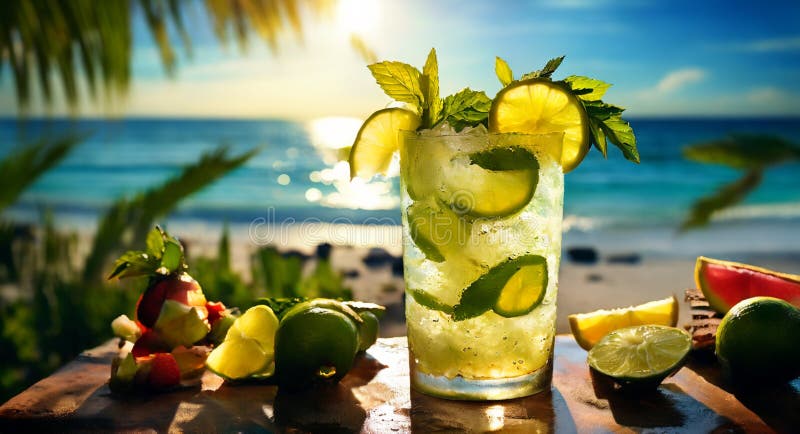 Refreshing Pause in Paradise: Tropical Drinks on a Sunny Beach Stock ...