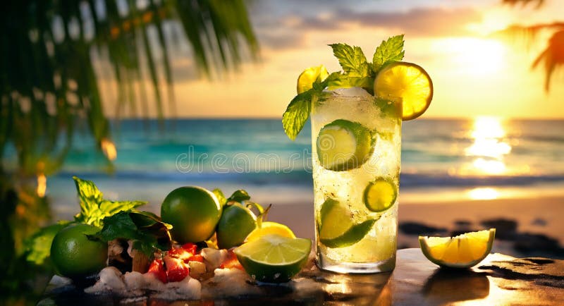 Refreshing Pause in Paradise: Tropical Drinks on a Sunny Beach Stock ...