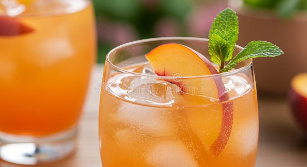 Refreshing Peach Cocktail with Mint Garnish Stock Illustration ...