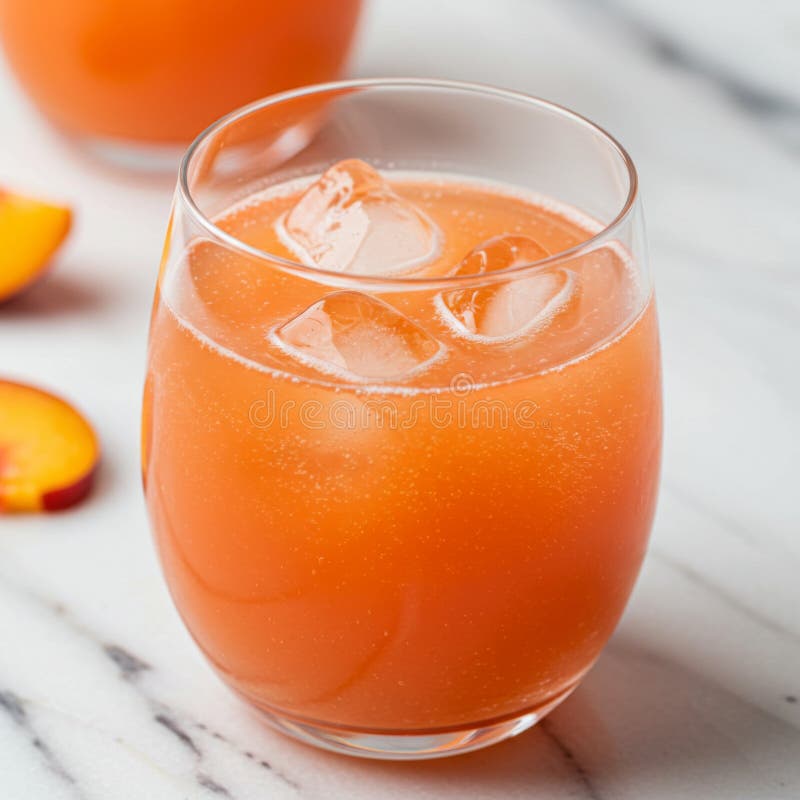 Refreshing Peach Iced Drink in Glass on Marble Stock Illustration ...