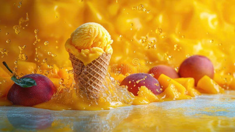 Mango Ice Cream Cone Splash Vibrant Refreshing Stock Photos - Free ...