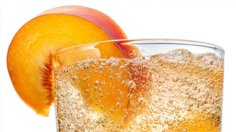 Refreshing Peach Soda with Slice and Bubbles in Glass Stock Photo ...