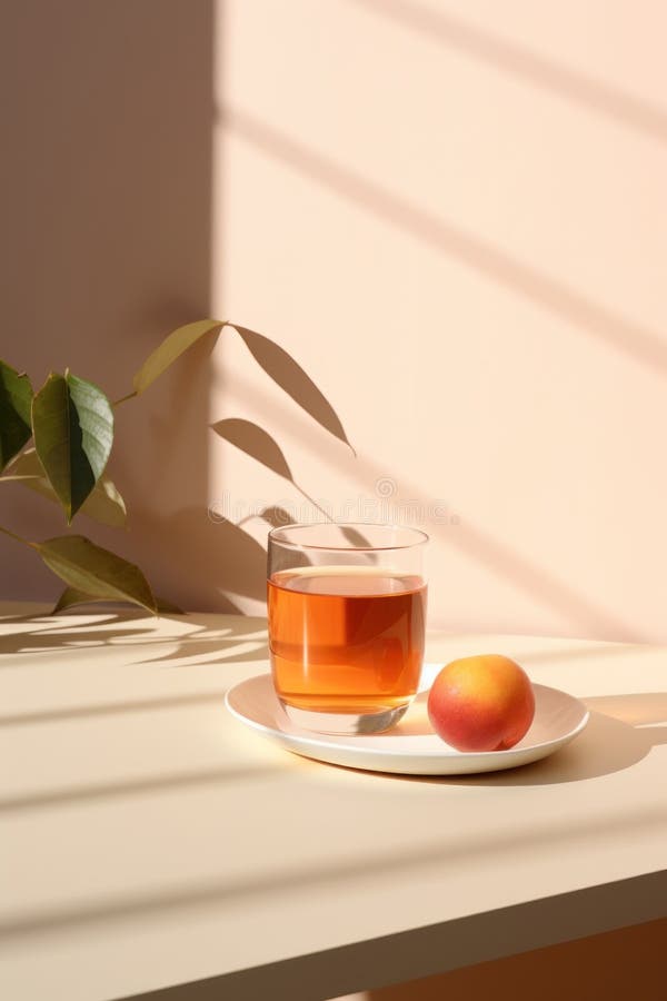 Refreshing Peach Tea on Minimal Tabletop AI Generated Stock ...