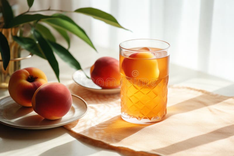 Refreshing Peach Tea on Minimal Tabletop AI Generated Stock ...