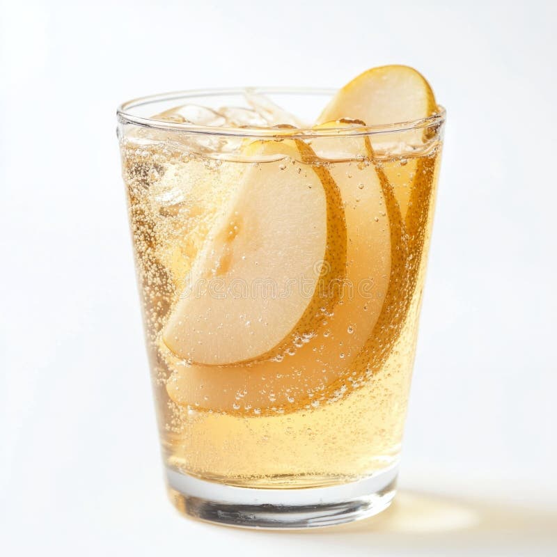 Refreshing Pear-infused Sparkling Water with Ice in a Clear Glass Stock ...