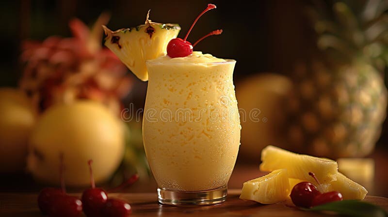 Refreshing Pineapple Cocktail with Cherries Stock Illustration ...
