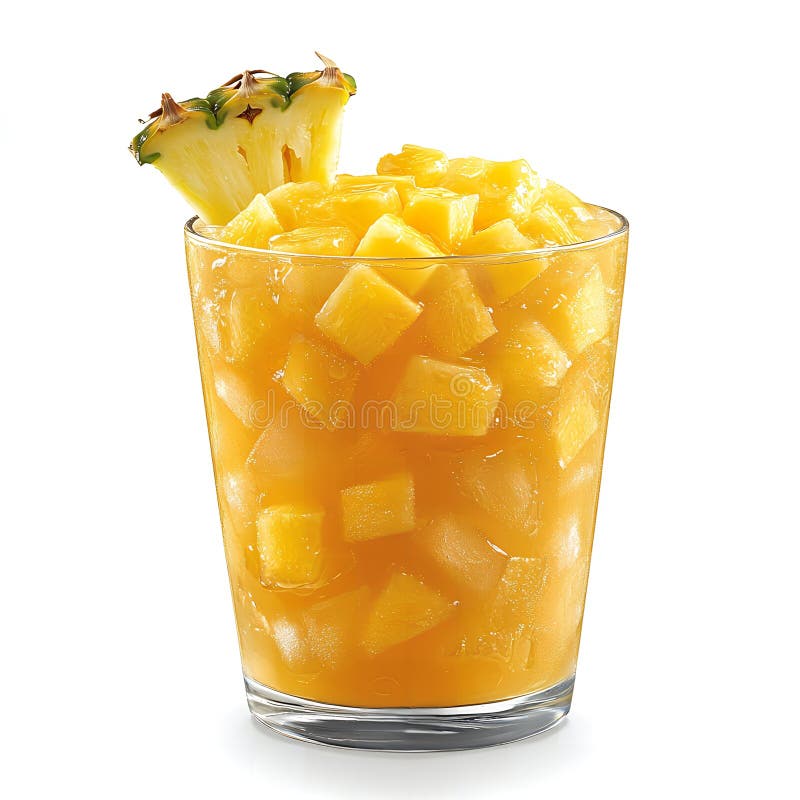 Refreshing Pineapple Juice Drink with Ice Cubes and Pineapple Garnish in Glass Stock ...