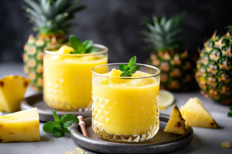 Refreshing Pineapple Juice in Glass with Fresh Pineapples, Summer Drink Stock Illustration ...