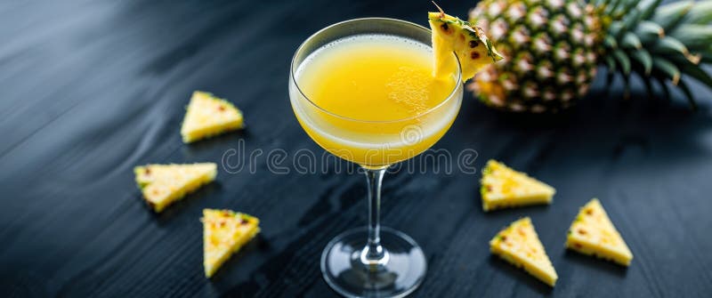 Refreshing Pineapple Juice Glass Slices Dark Surface Stock Photos ...