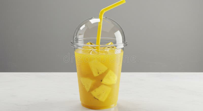 Refreshing Pineapple Juice in a Plastic Cup Stock Illustration ...