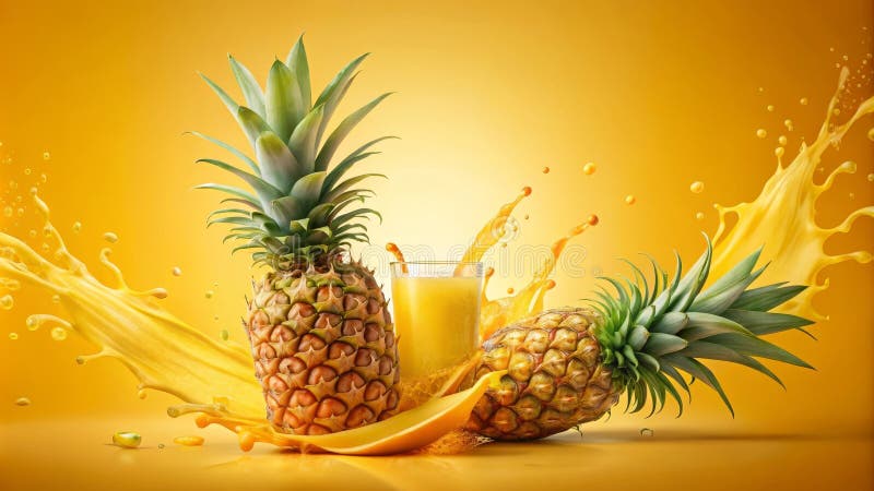 Refreshing Pineapple Juice Splash with Two Pineapples and a Glass ...