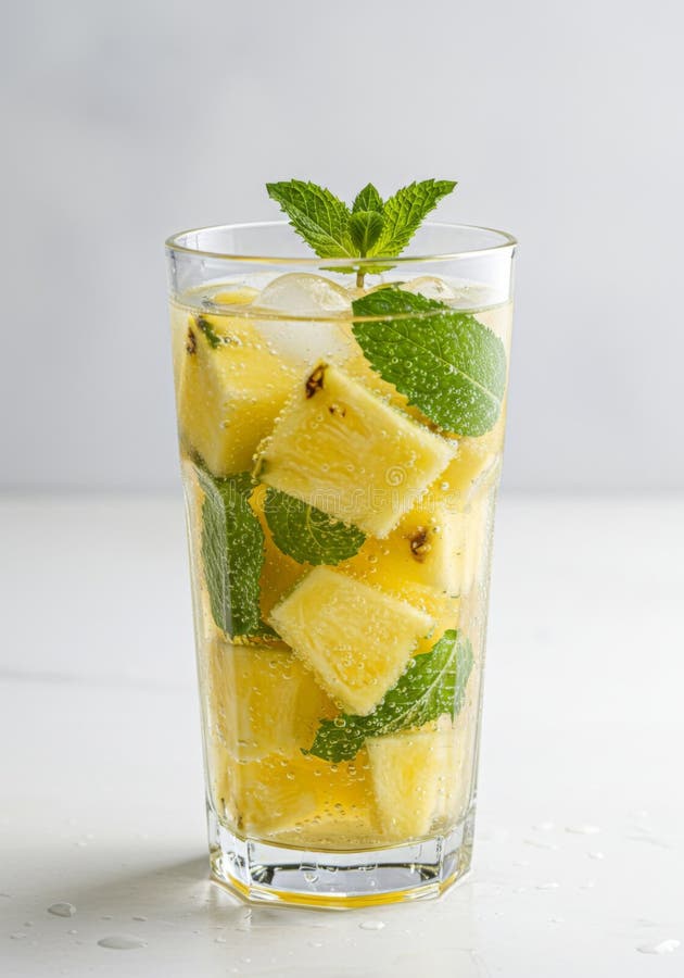 Refreshing Pineapple Mint Drink in Glass Stock Illustration - Illustration of tart, glass: 381492852