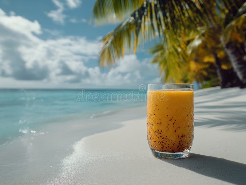 Refreshing Pineapple Smoothie on a Pristine White Sandy Beach Under a ...